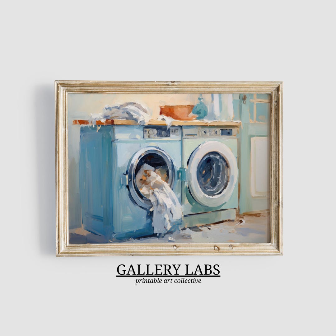 Vintage Laundry Room Art Print • Washing Machine Painting (digital ...