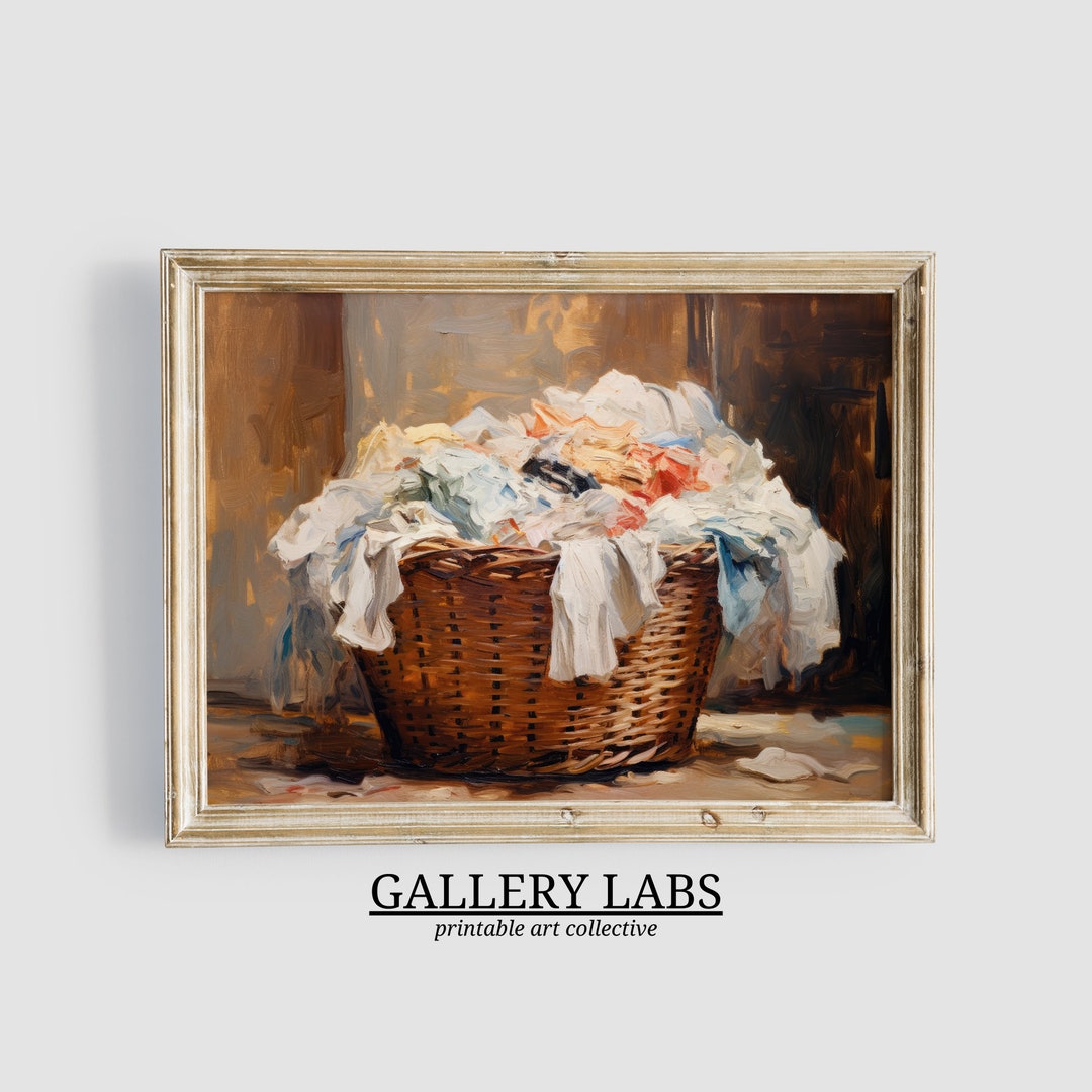 Laundry Room Painting PRINTABLE Wall Art Vintage Muted Laundry Basket ...