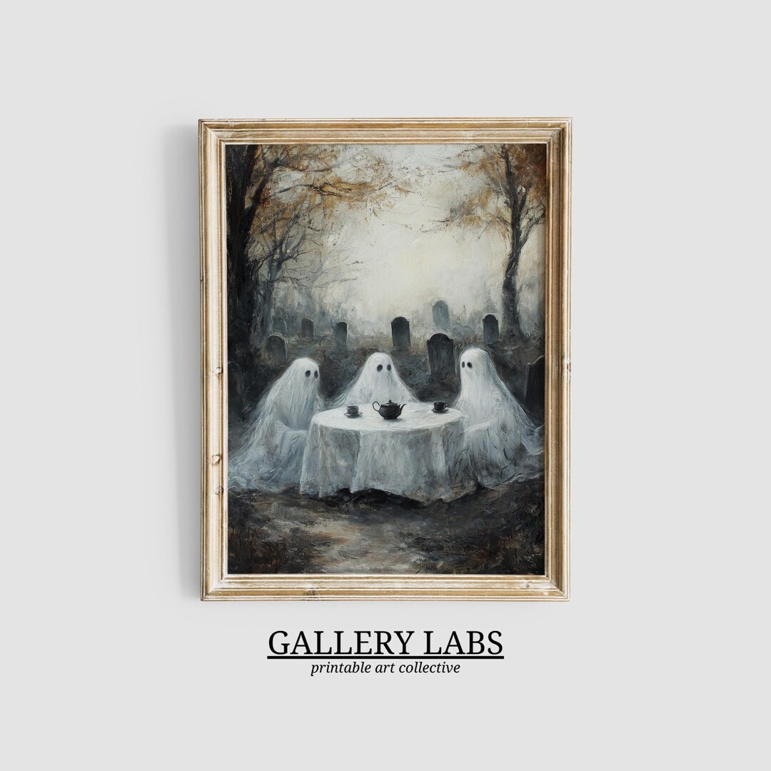 Vintage Ghost Tea Party Print • Spooky Halloween Wall Art (digital ...