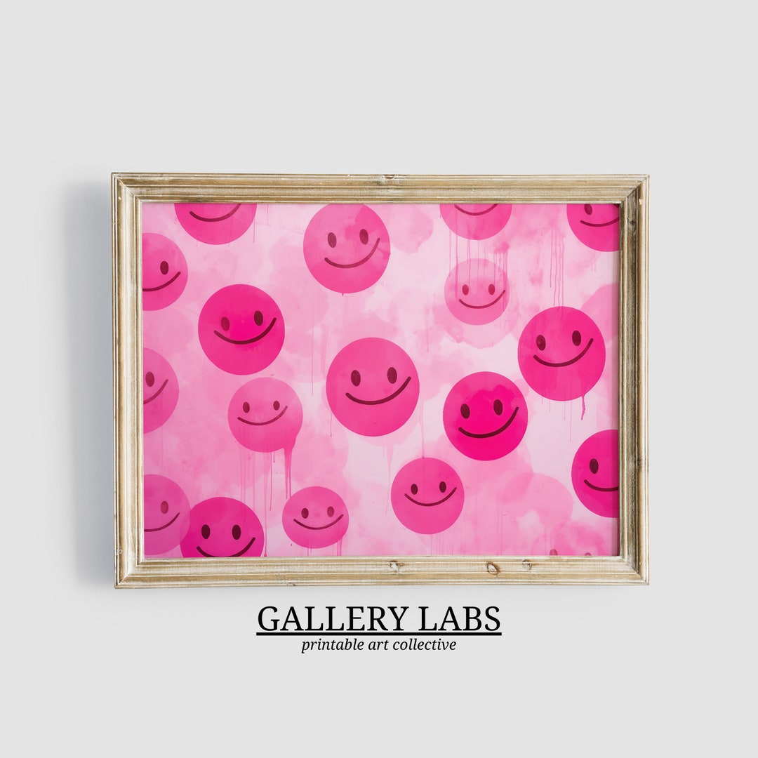 Smiley Face Print DOWNLOADABLE Pink Aesthetics PRINTABLE Wall Art ...