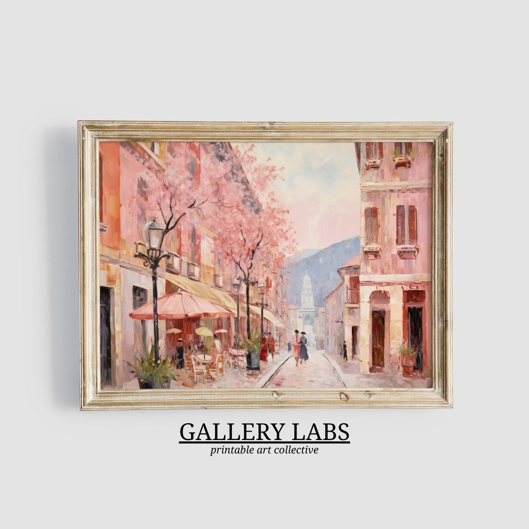 Vintage French Cityscape Painting PRINTABLE Pink Apartment Art ...