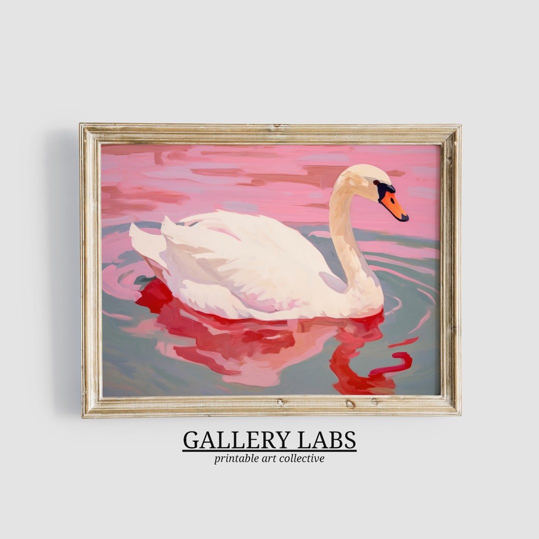 Pink Swan Painting DOWNLOADABLE Maximalist Wall Art PRINTABLE Cute ...