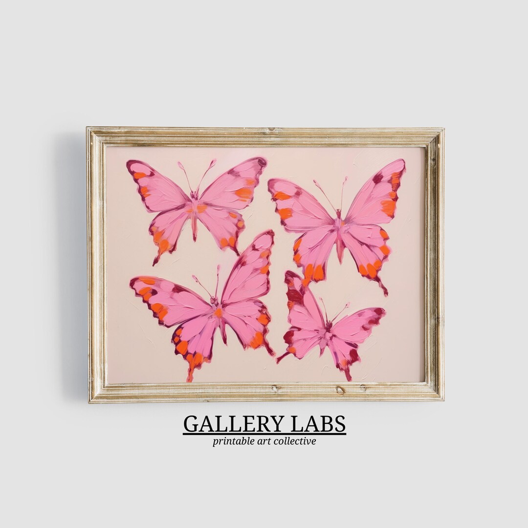 Pink Butterfly Painting DOWNLOADABLE Maximalist Wall Art PRINTABLE Cute ...