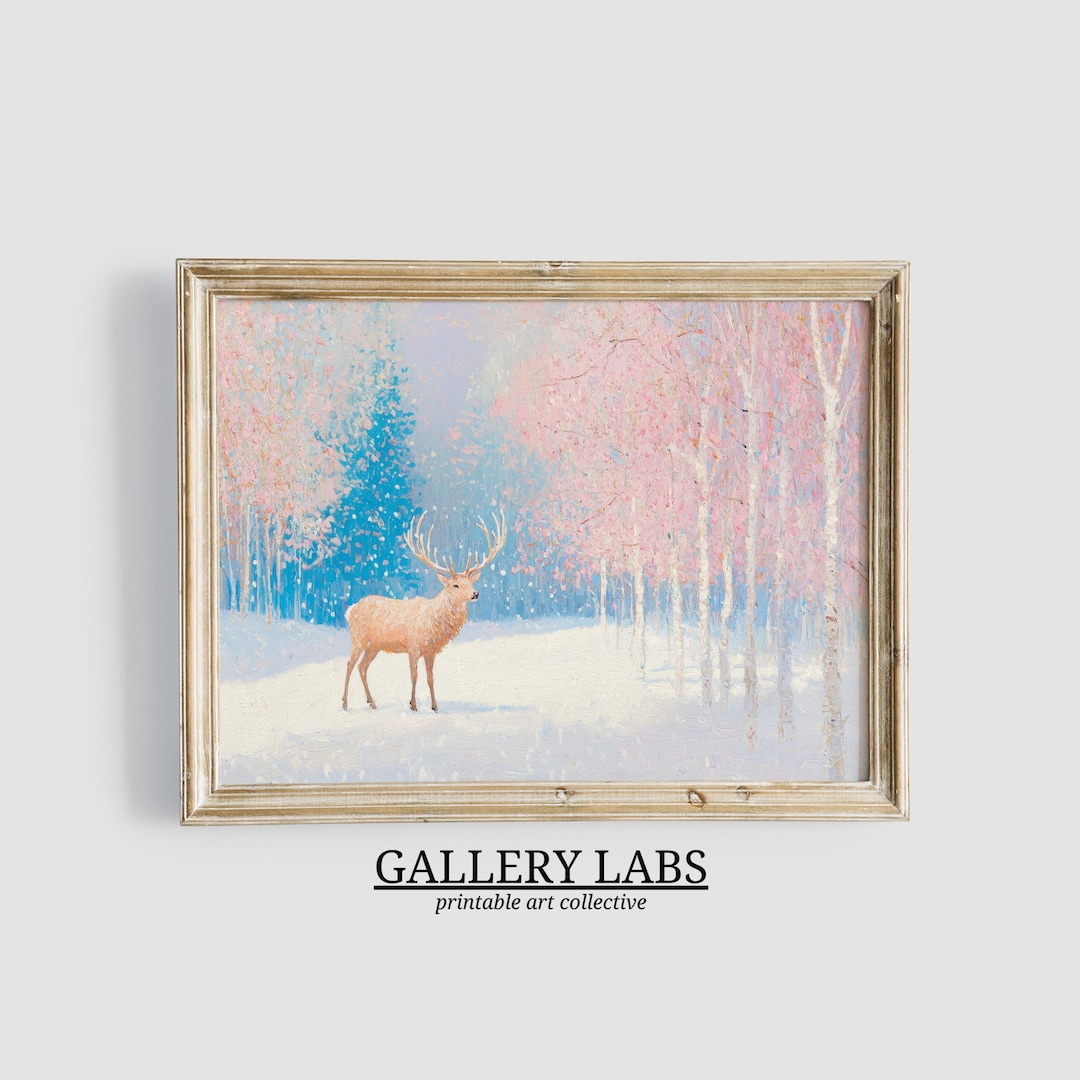 Pink Winter Deer Print • Girly Christmas Forest Art (digital Download ...
