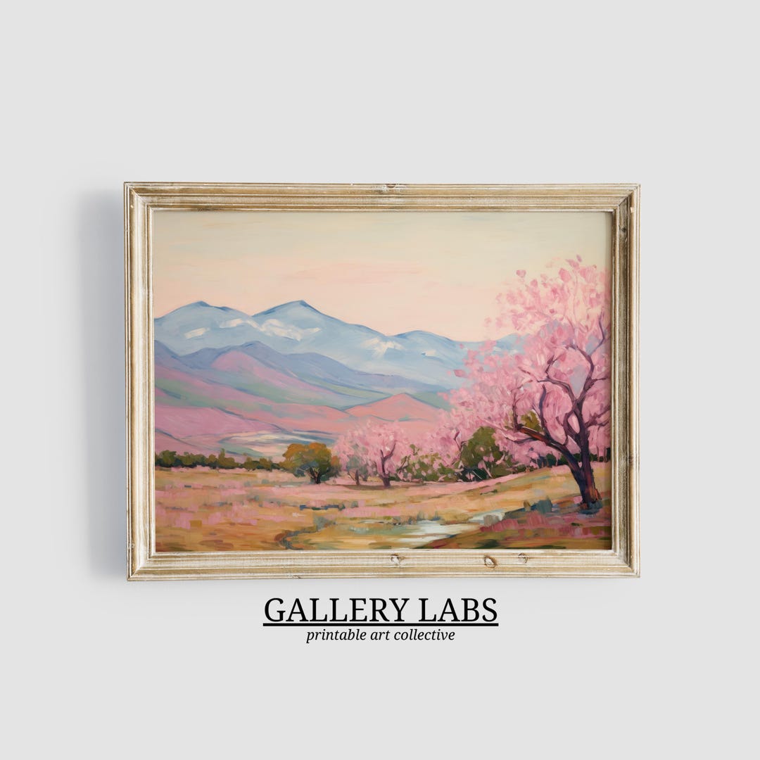 Soft Pink Countryside Painting PRINTABLE Wall Art Mountain Print ...