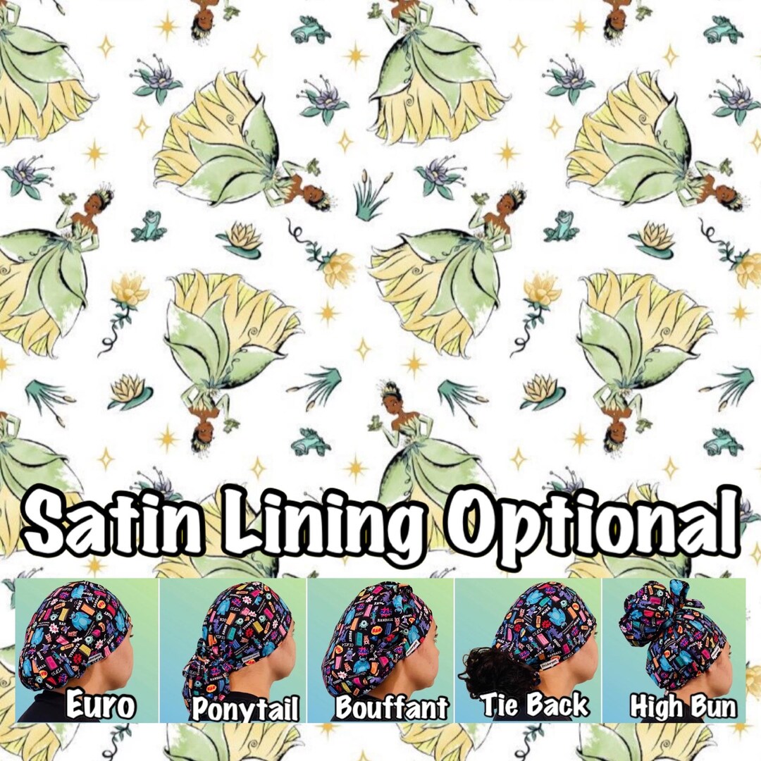 Frog. Princess Scrub Cap, Satin Lined Fairytale Ponytail, Euro, High ...