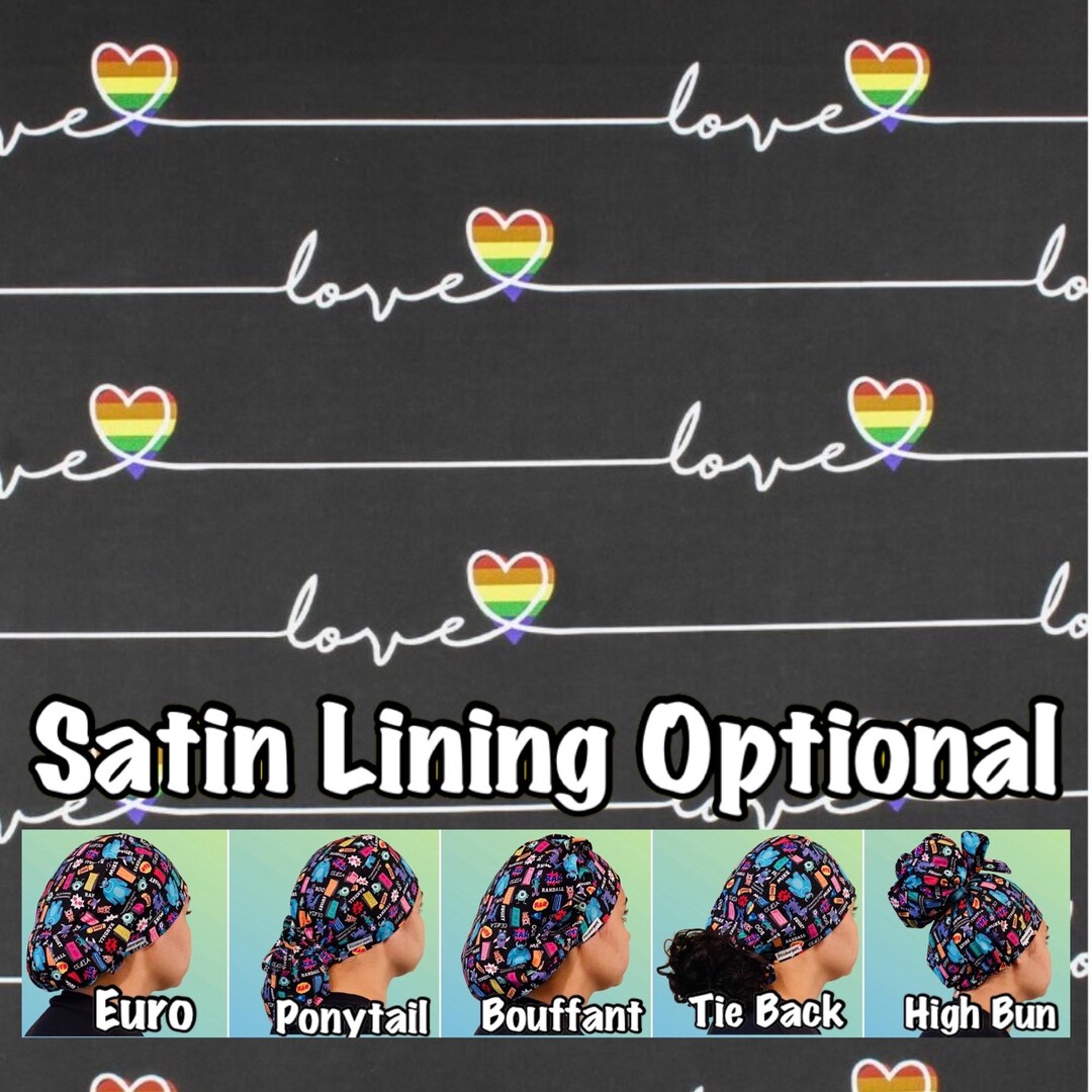 LGBTQ Pride Scrub Cap, Love Ponytail, Euro, High Bun, Bouffant, Mens ...