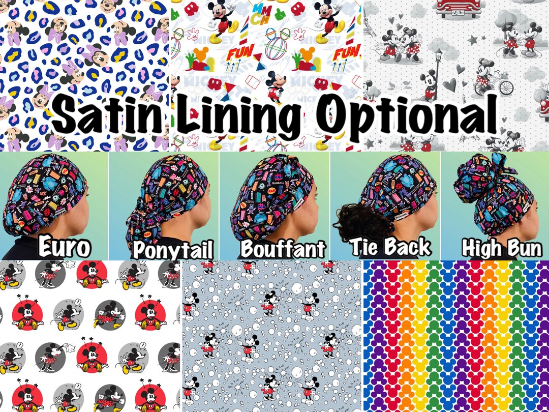 Cartoon Scrub Cap With Satin Lining, Ponytail, Euro, High Bun, Bouffant ...