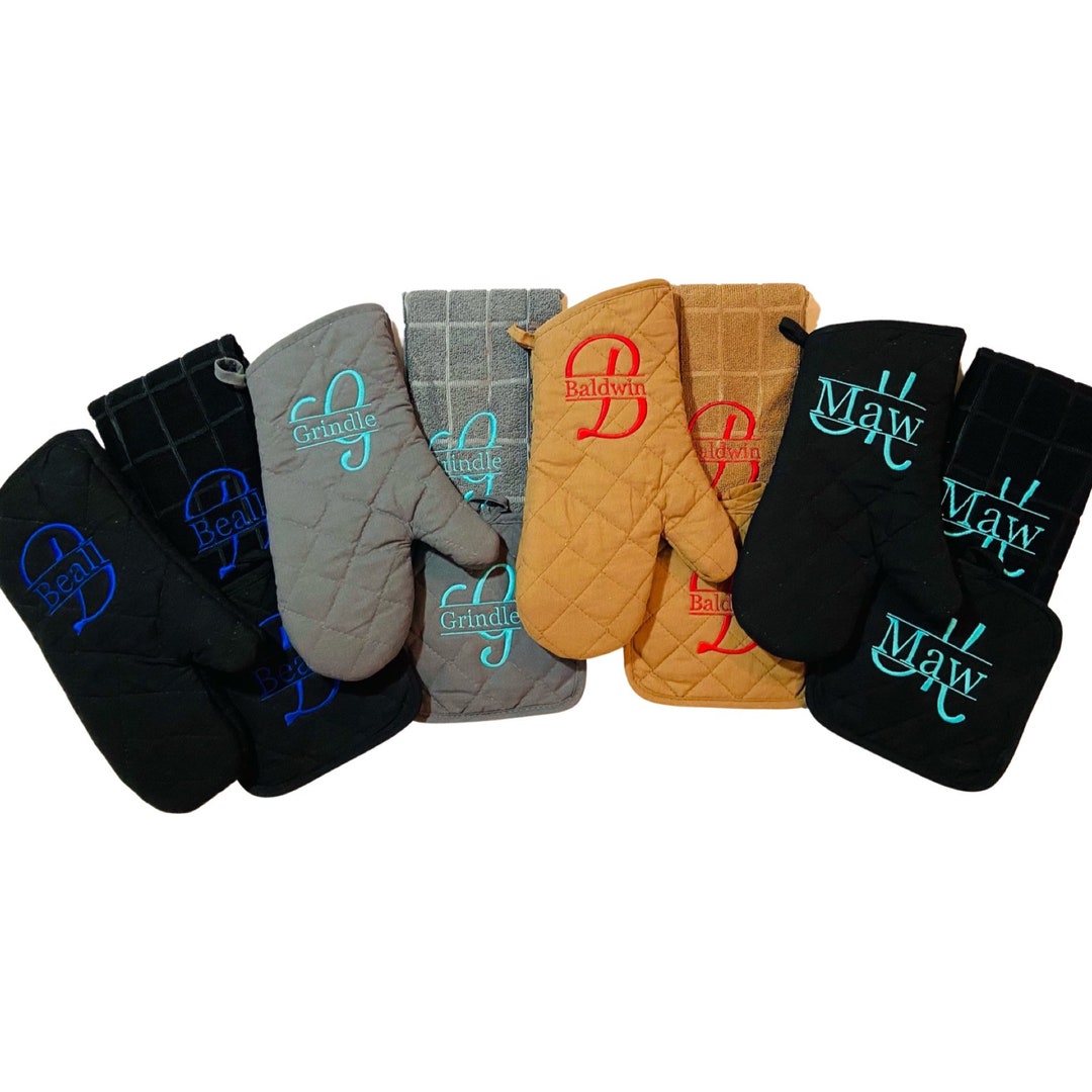 Personalized Kitchen Set, Oven Mitt Pot Holder Kitchen Towel Set ...