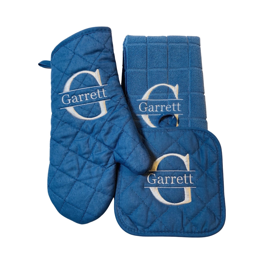 Personalized Kitchen Set, Oven Mitt Pot Holder Kitchen Towel Set ...