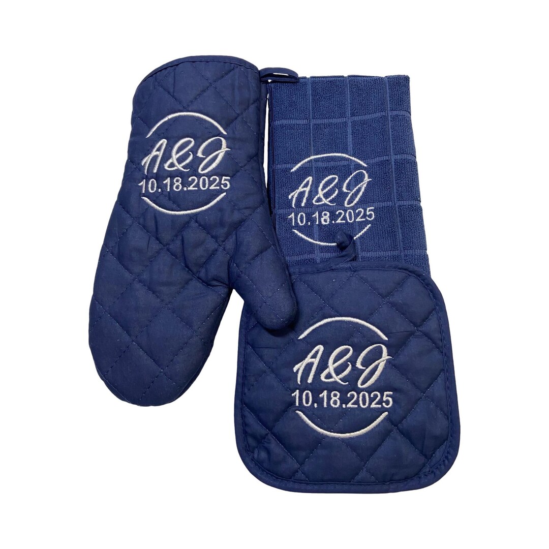 Personalized Kitchen Set, Oven Mitt Pot Holder Kitchen Towel Set ...