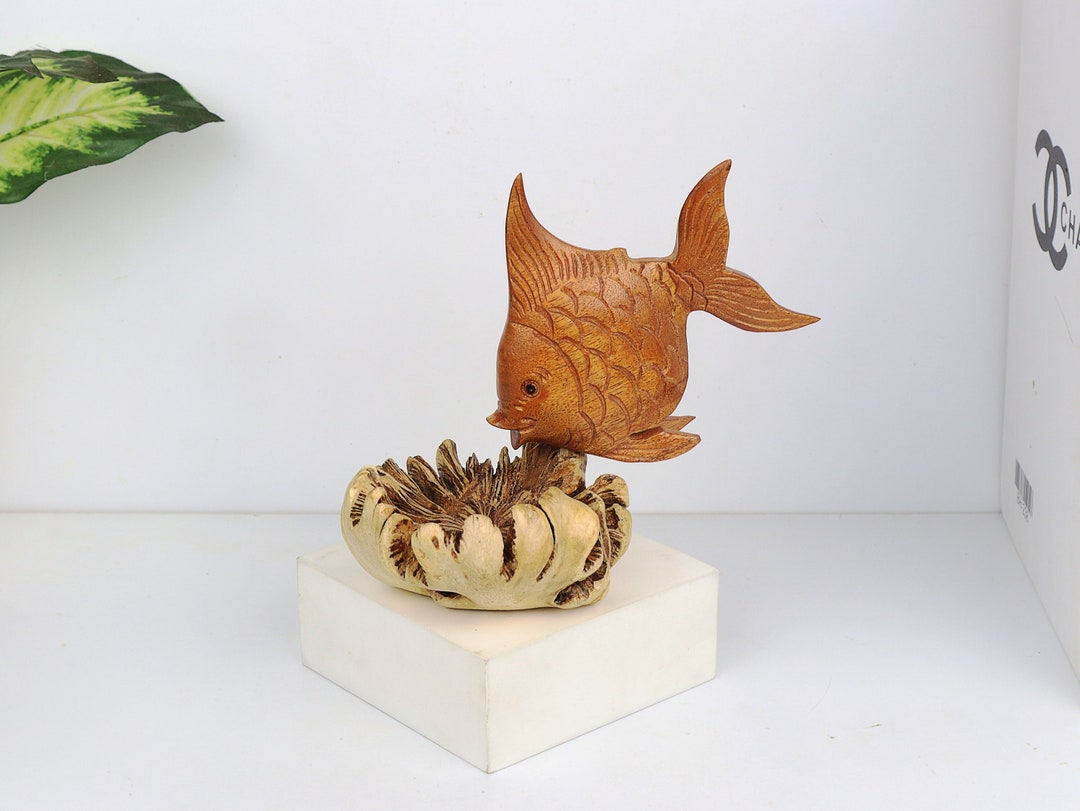 Handcrafted Gold Fish Sculpture | Rustic Wooden Decor | Nature-inspired ...