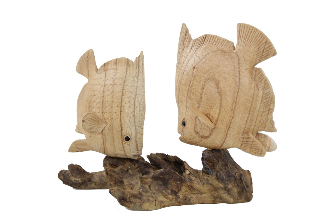 Wooden Fish Figurine, Hand Carved Wood Fish, Handmade Fish Sculpture ...
