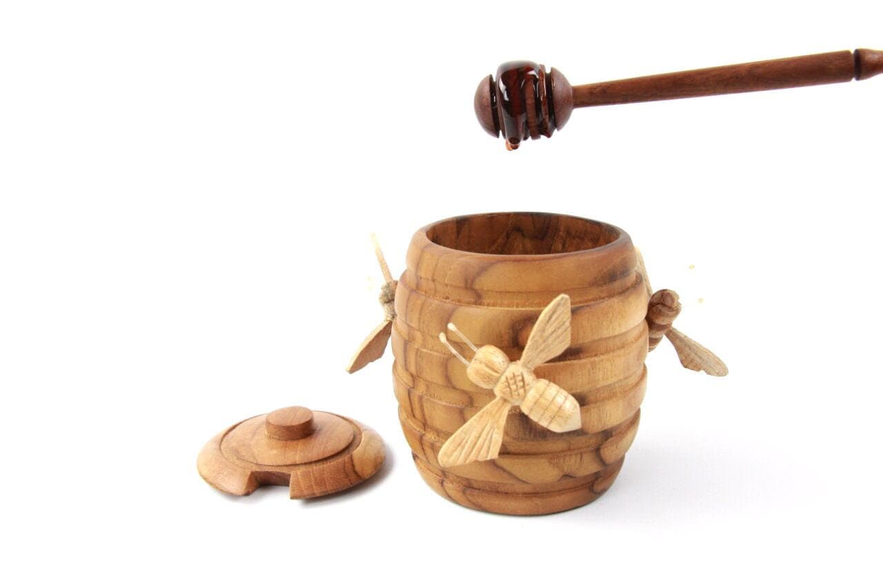 Wooden Honey Pot With Bees Honey Jar Rustic Unique Gift - Etsy
