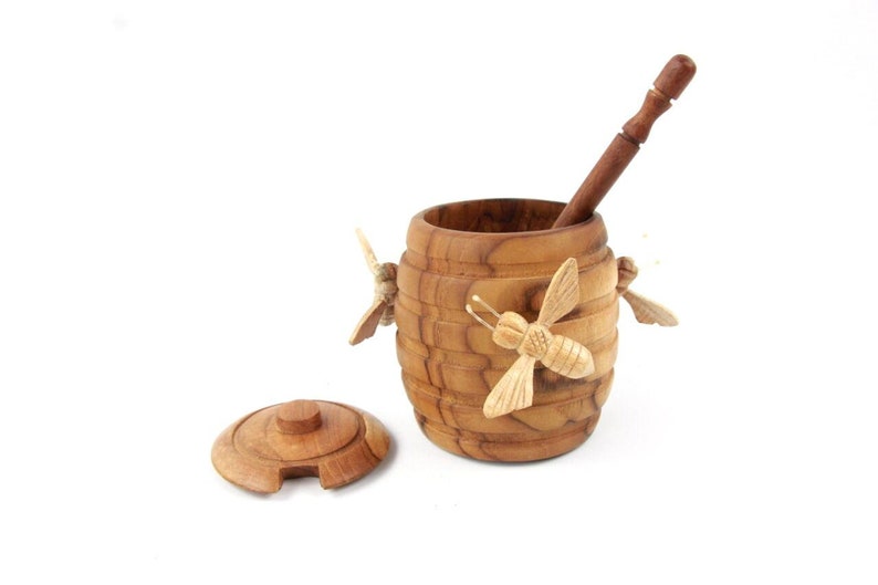 Wooden Honey Pot With Bees, Honey Jar, Rustic, Unique Gift, Handmade ...