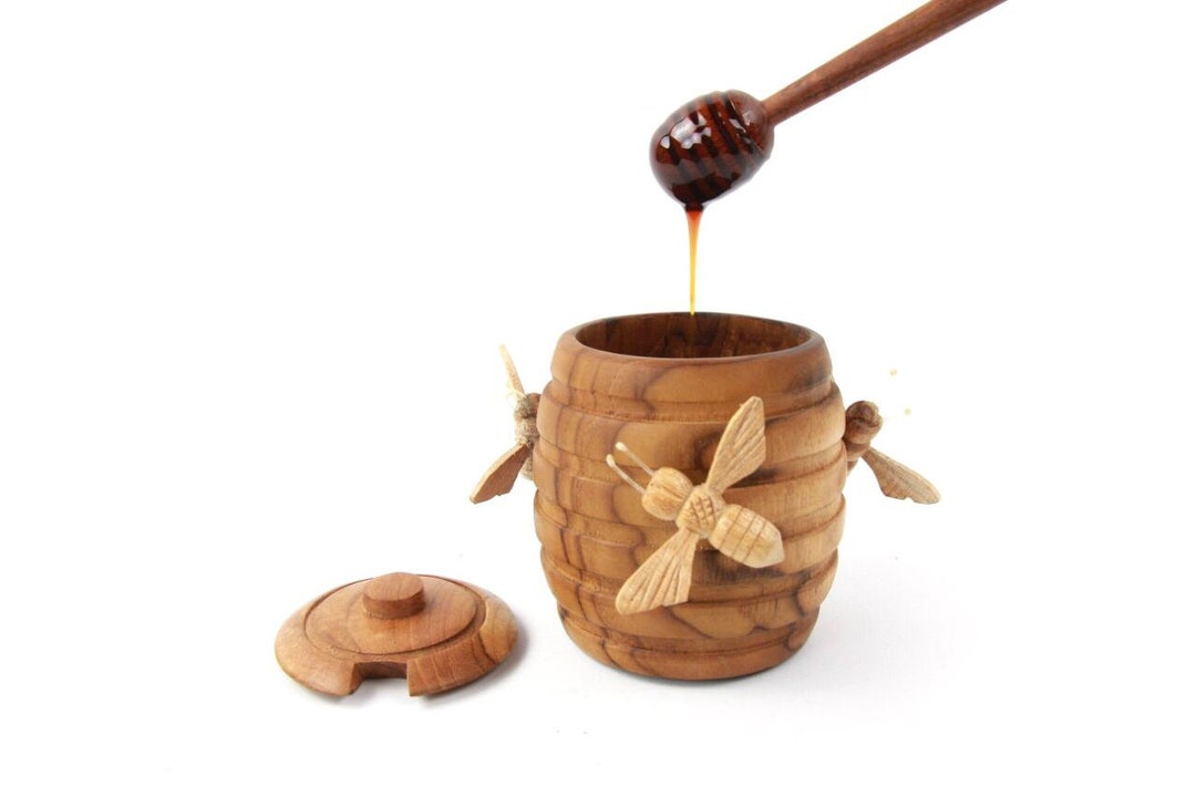 Wooden Honey Pot With Bees, Honey Jar, Rustic, Unique Gift, Handmade ...