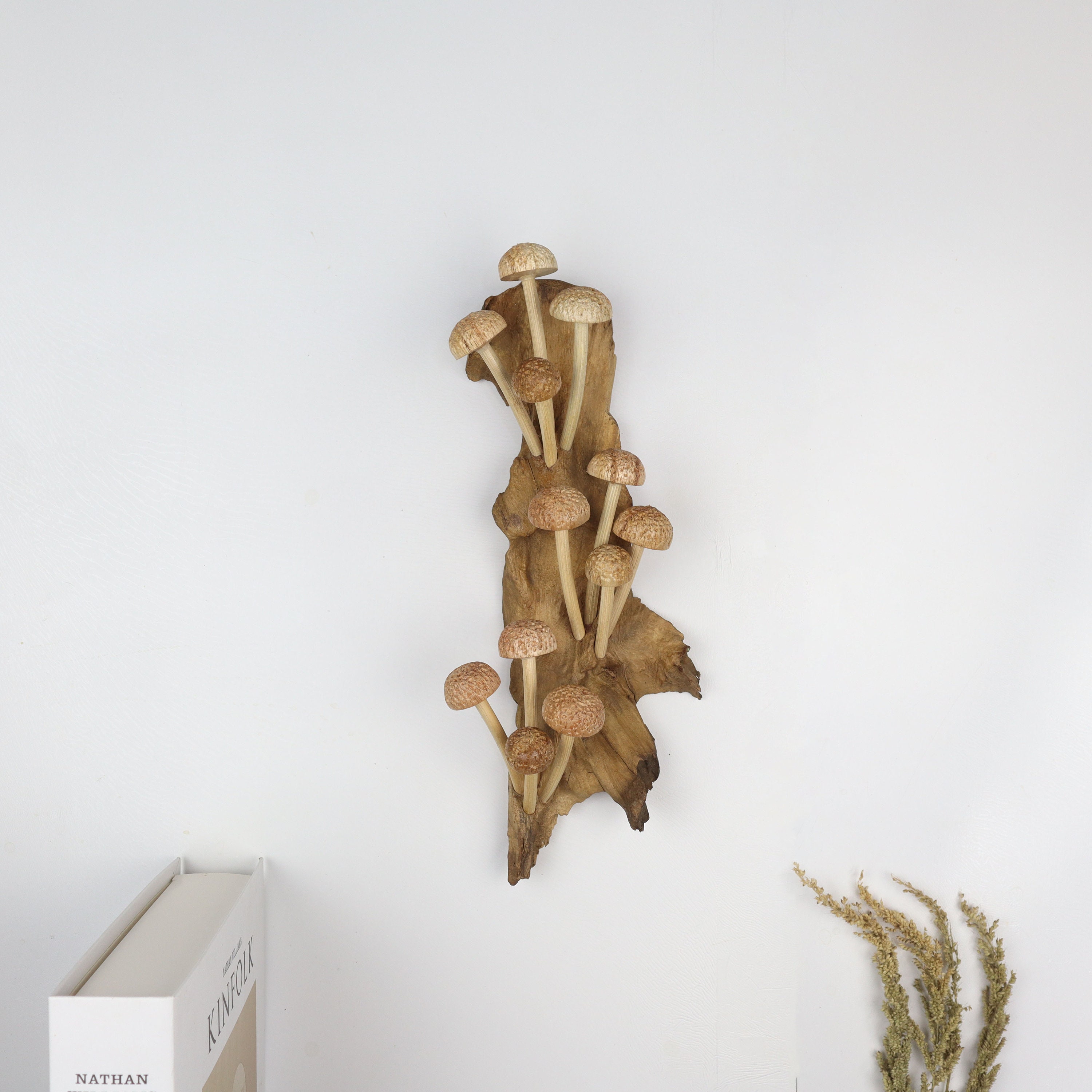 Wood Mushroom Wall Art, Wood Carving Wall Art, Figurine, Sculpture ...