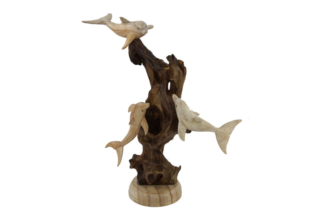 Wooden Dolphin Sculpture, Dolphin Statue, Burl Wood, Room Deco ...
