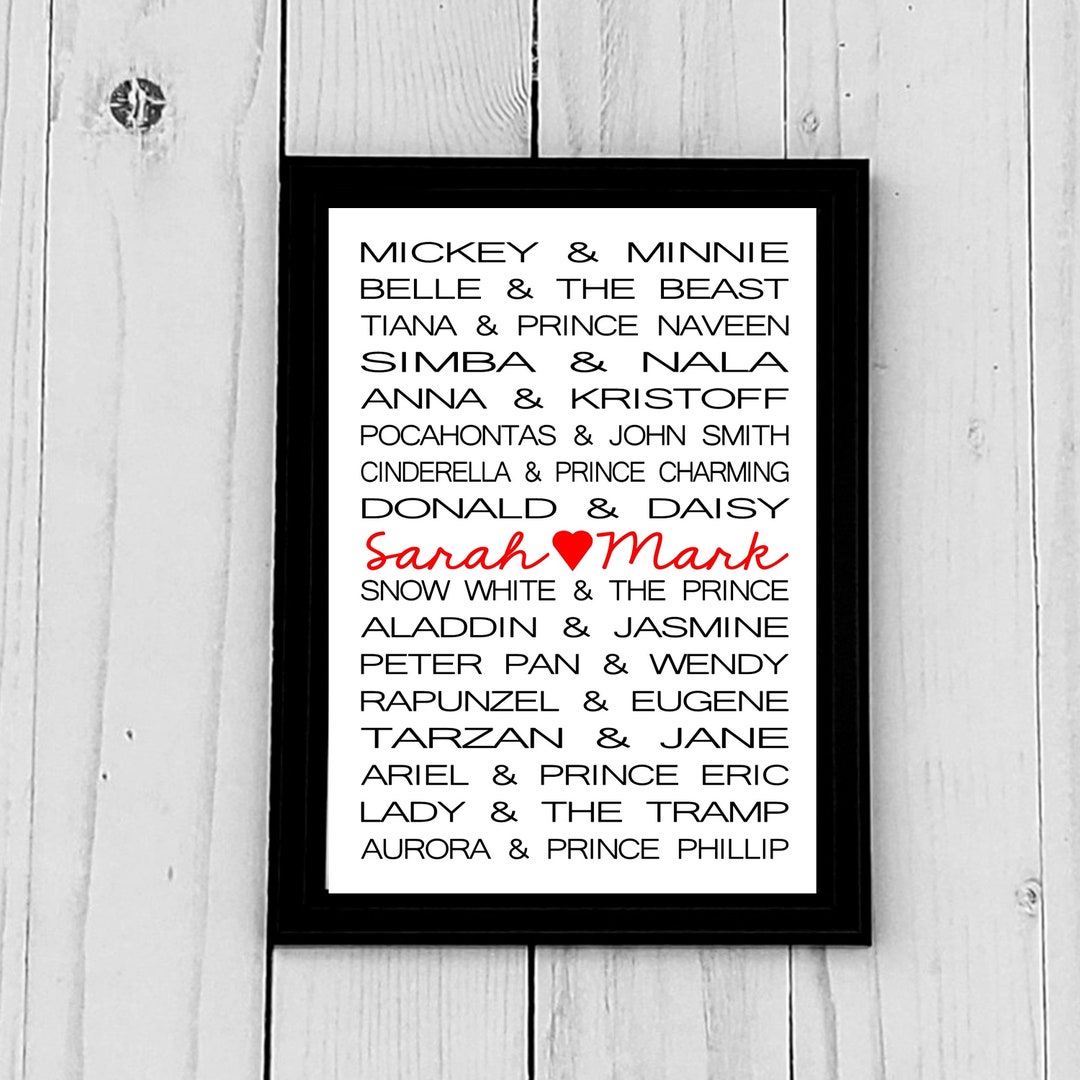 Custom Disney Inspired Couples Print, Personalized Valentine's Day Gift ...