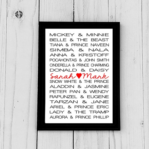 Custom Disney Inspired Couples Print Personalized | Etsy