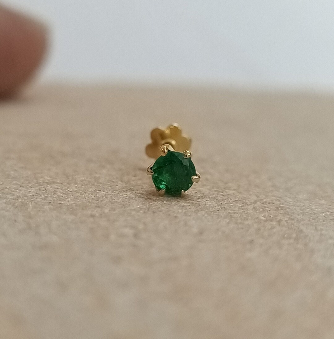 14k/18k Gold Emerald Nose Pin, Round Cut Screw Back - Etsy