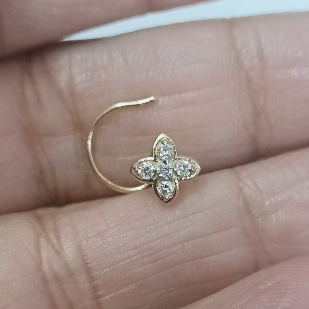 5 Pieces Round Natural Diamond Nose Pin/ 14K White Gold Nose Pin ...
