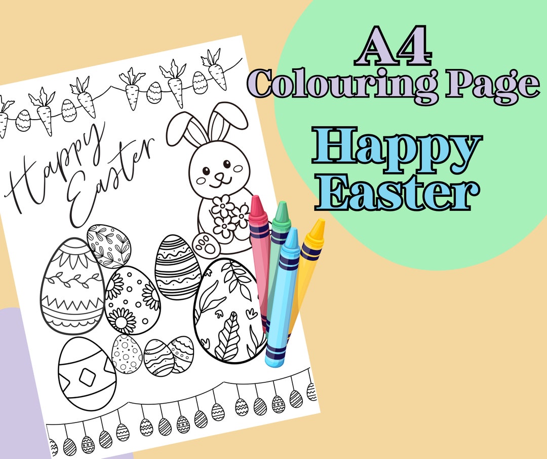 Happy Easter Colouring Page | Coloring | Easter Children's Craft - Etsy