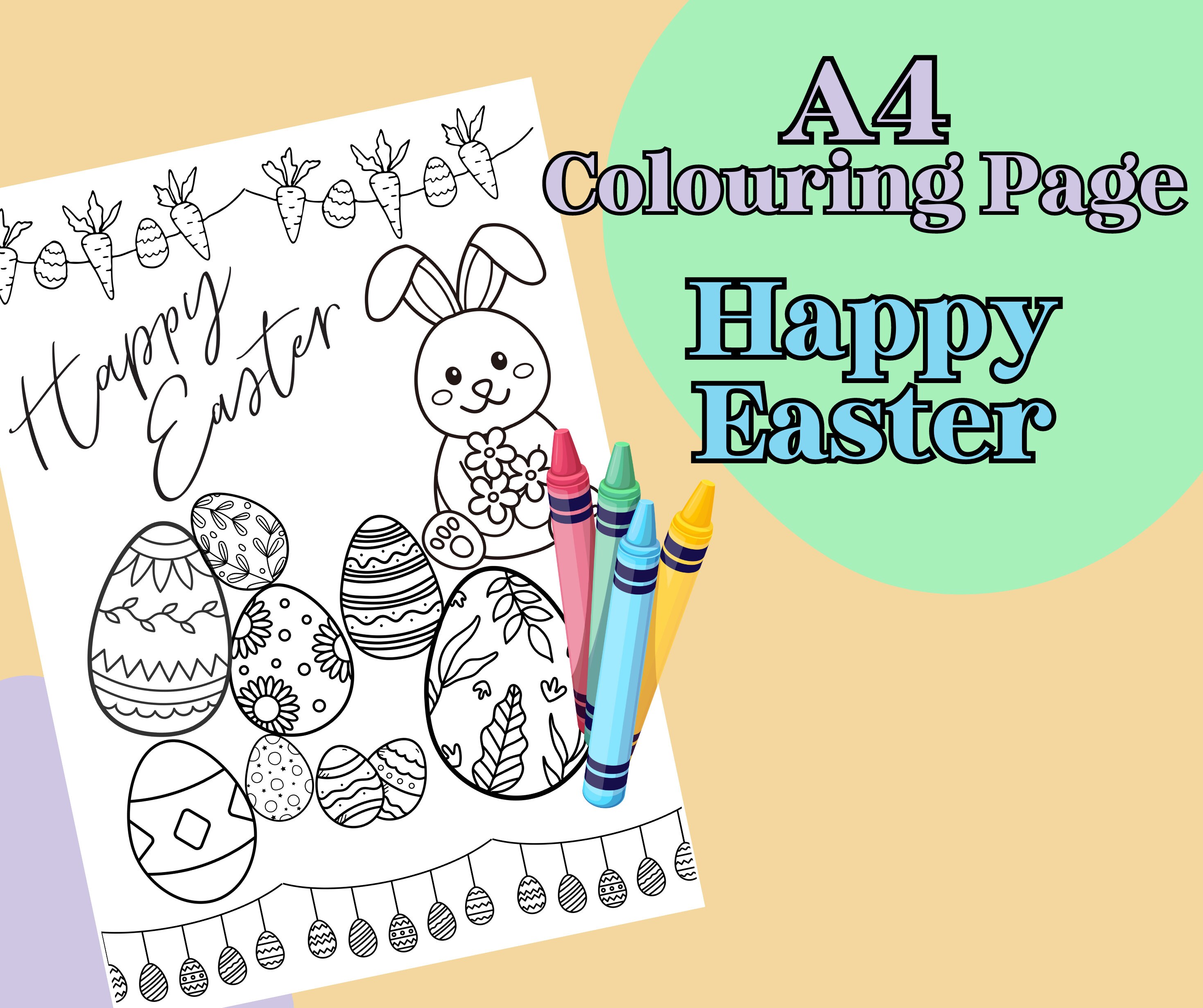 Happy Easter Colouring Page Coloring Easter Children's Craft - Etsy