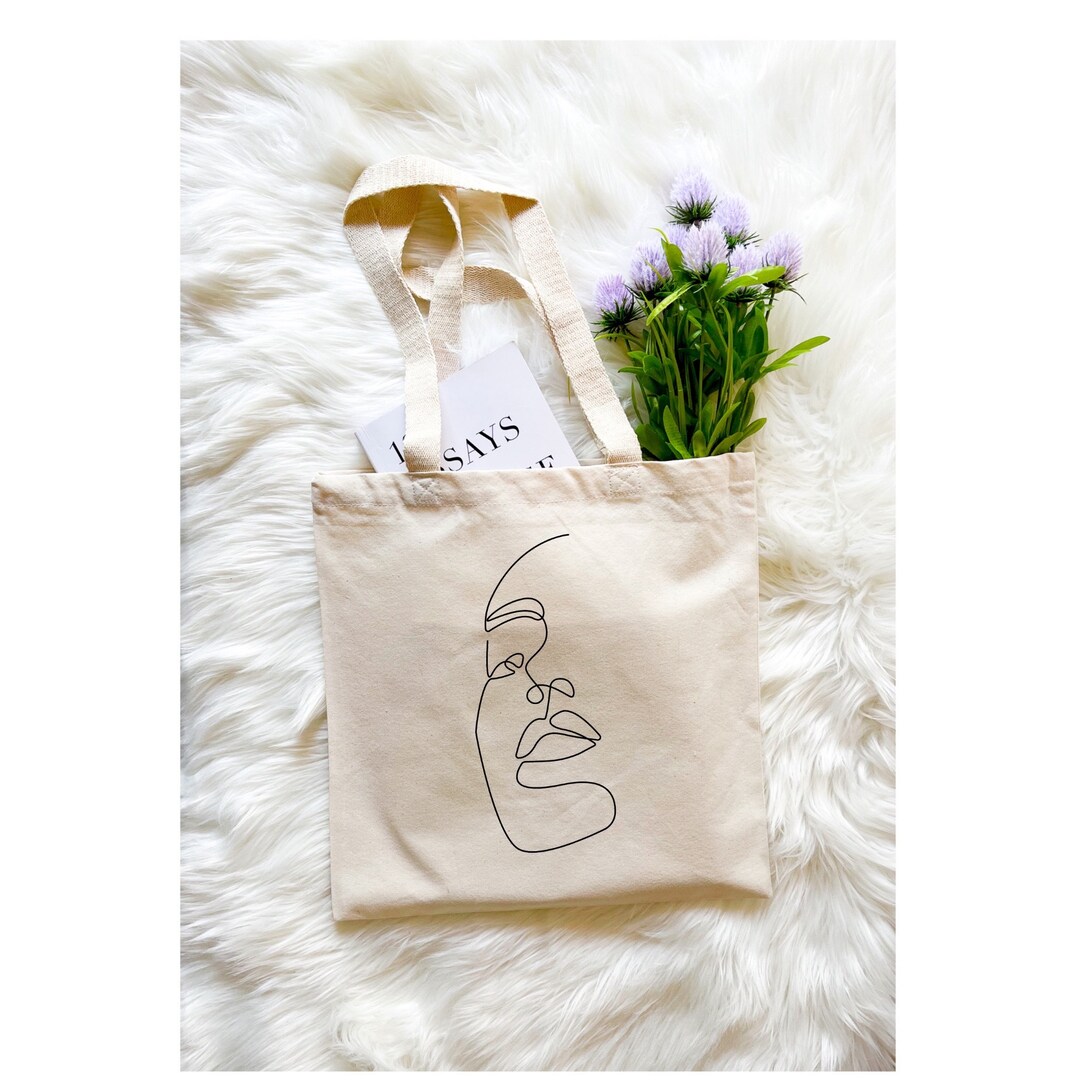 Female Art Tote Bag, Line Art Woman Reusable Bag, Boho Line Art Tote ...