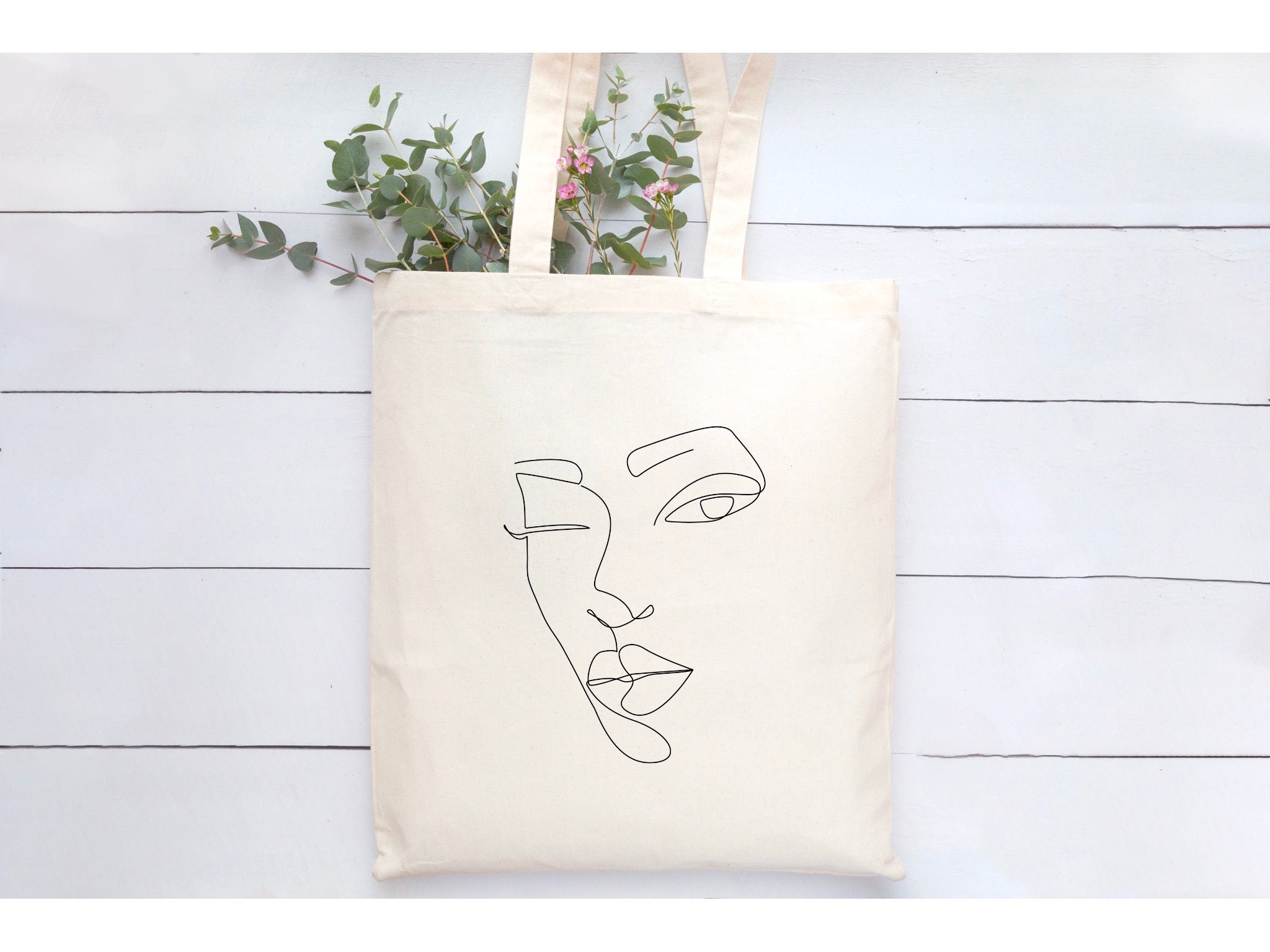 Female Art Tote Bag Line Art Woman Reusable Bag Boho Line - Etsy