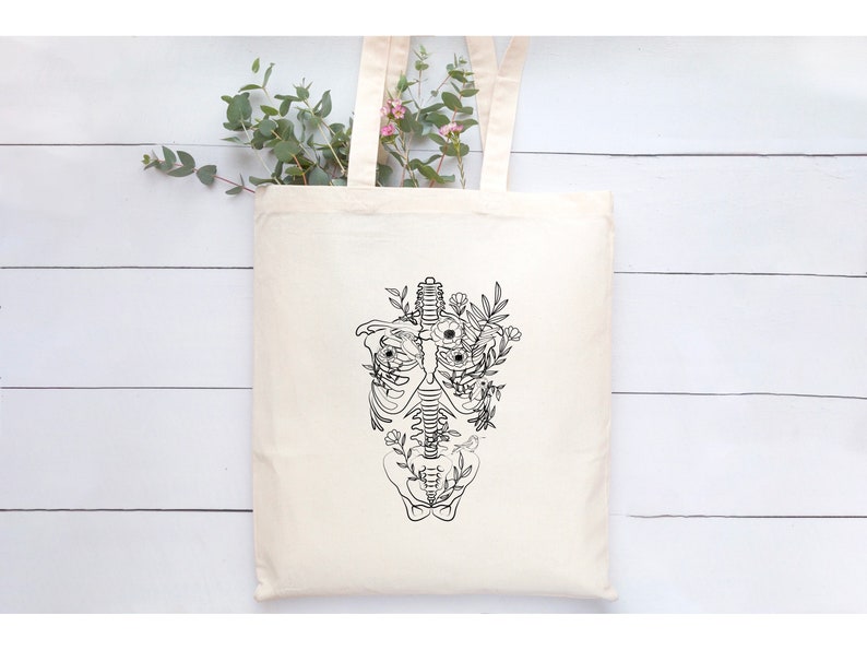 Floral Skeleton Tote Bag Human Anatomy Reusable Bag Anatomy - Etsy