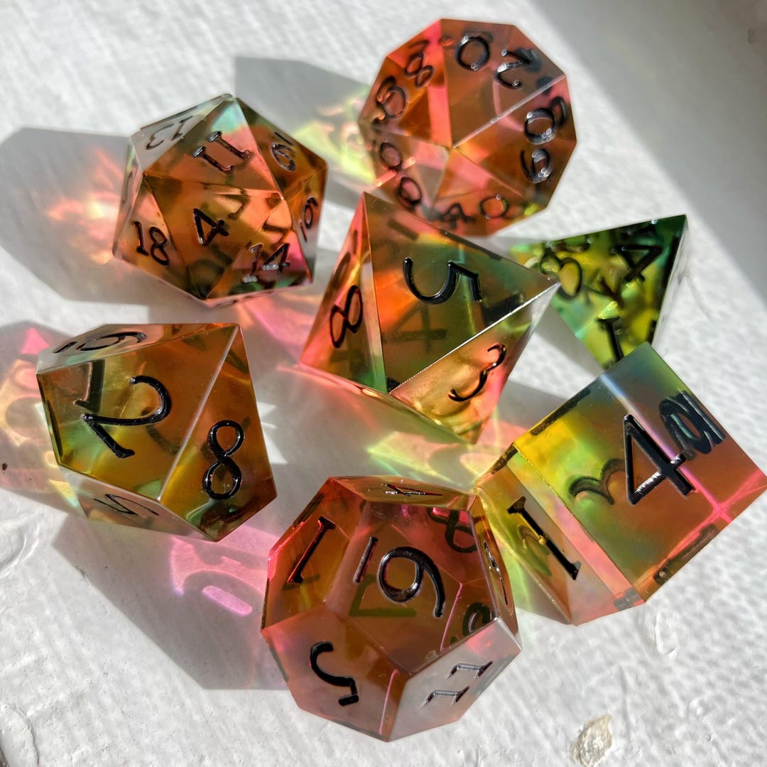 Sunshine Rainbow Dnd Dice Set With Rainbow Colors, Golden Numbers 7 ...