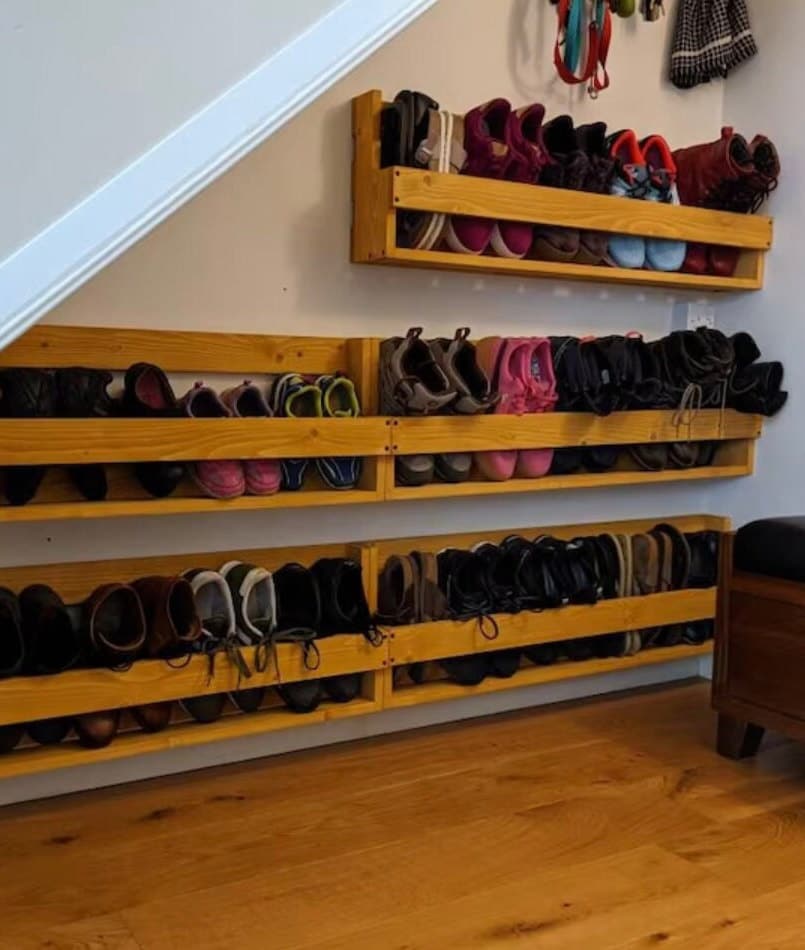 New Wood Wall Mounted Shoe Rack Storage - Etsy UK