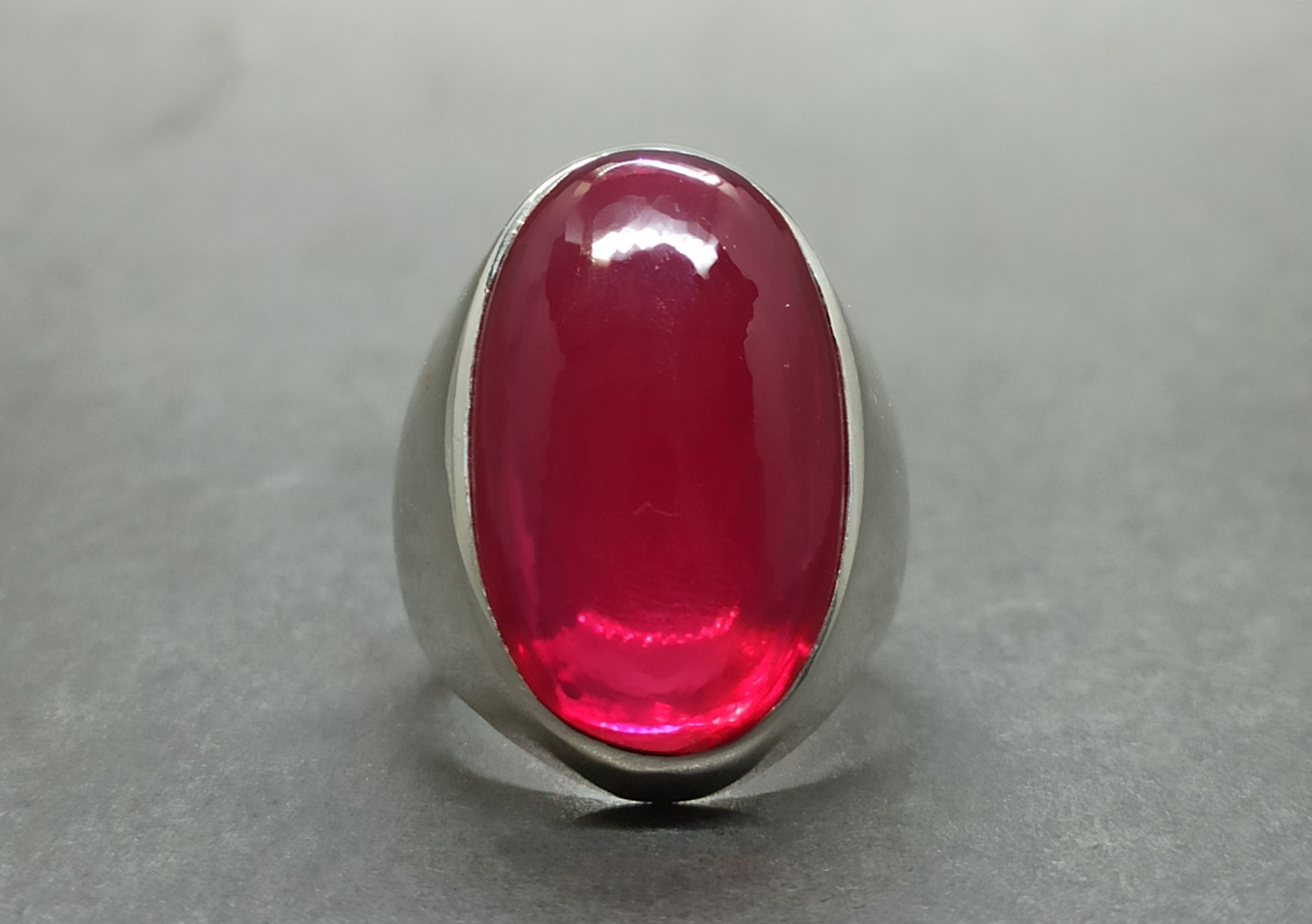 Cabochon Big Dark Deep Red Ruby Mens Plain Ring Sterling | Etsy