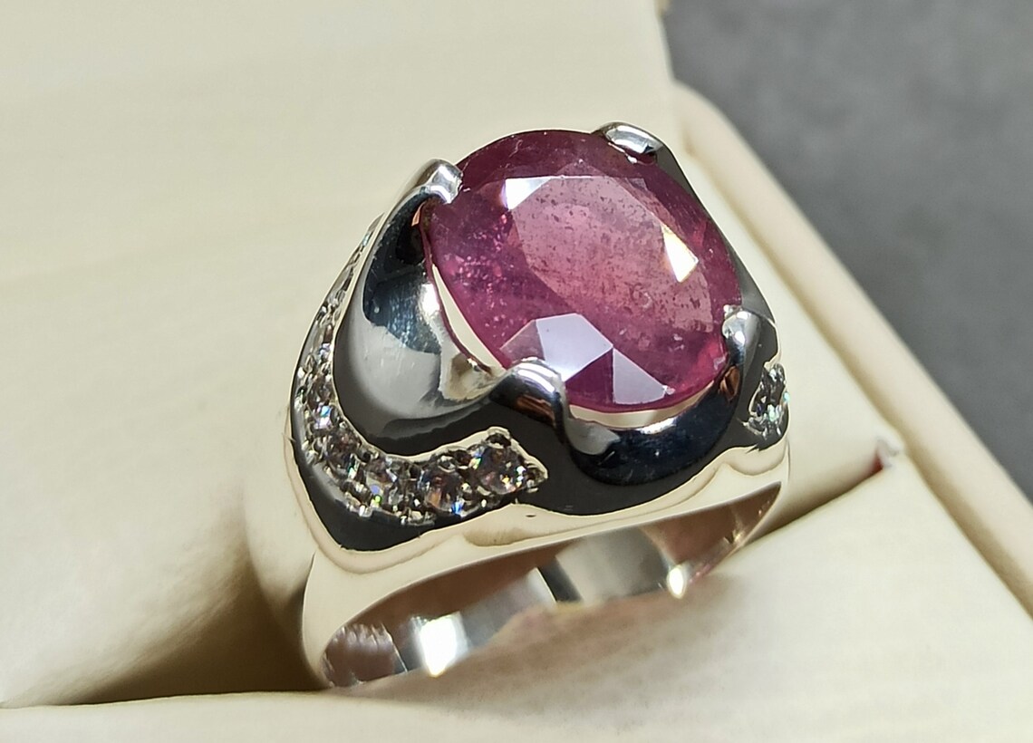 Natural 8.5 Carat Big Deep Red Ruby Mens Ring Sterling Silver - Etsy