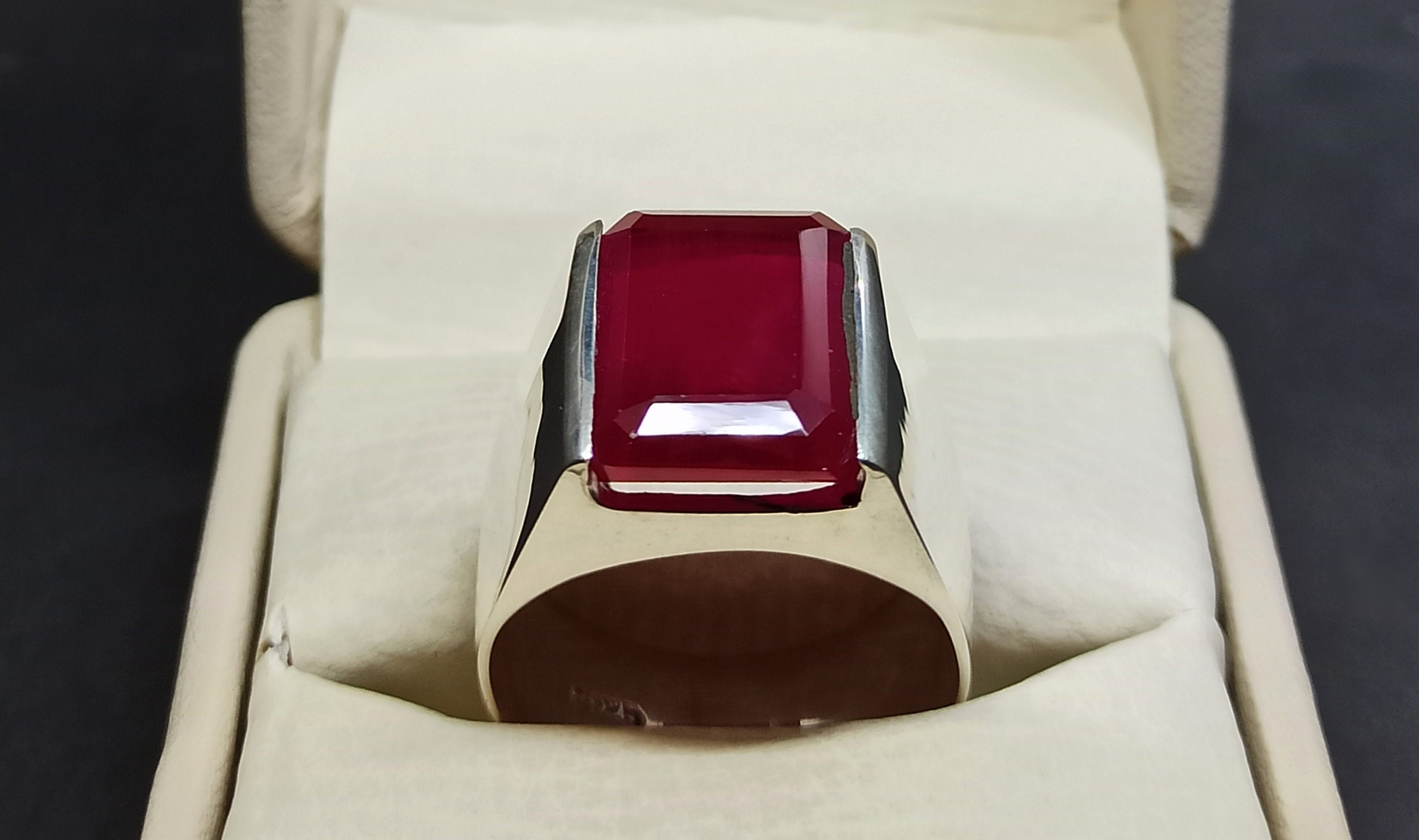 Emerald Cut Pigeon Deep Red Ruby Sterling Silver 925 Handmade | Etsy