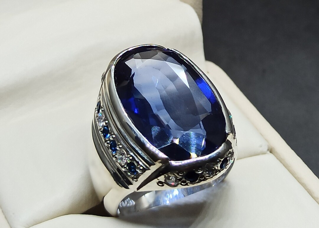 Oval Cut 30 Carat Dark Deep Blue Big Topaz Mens Plain Heavy Ring ...