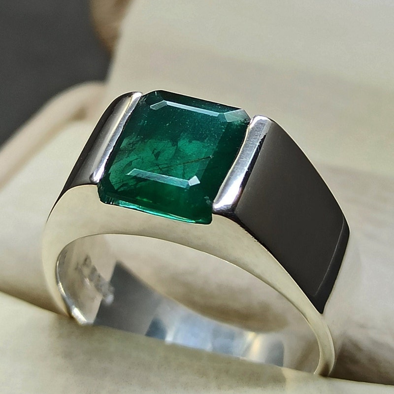 Mens Green Silver Ring - Etsy