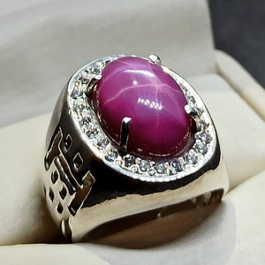 Natural 8 Carat Red Ruby Star Women Elegant Ring Sterling Silver 925 ...