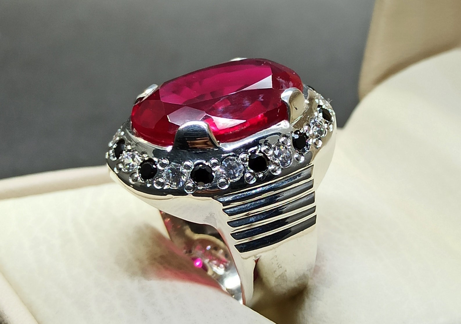 Oval Cut Dark Red Big Ruby Women Ring Sterling Silver 925 - Etsy