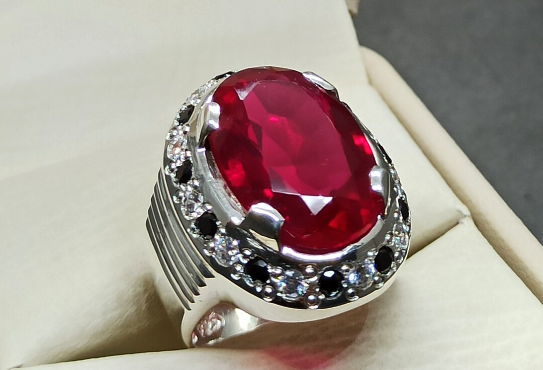 Oval Cut Dark Red Big Ruby Women Ring Sterling Silver 925 Handmade ...