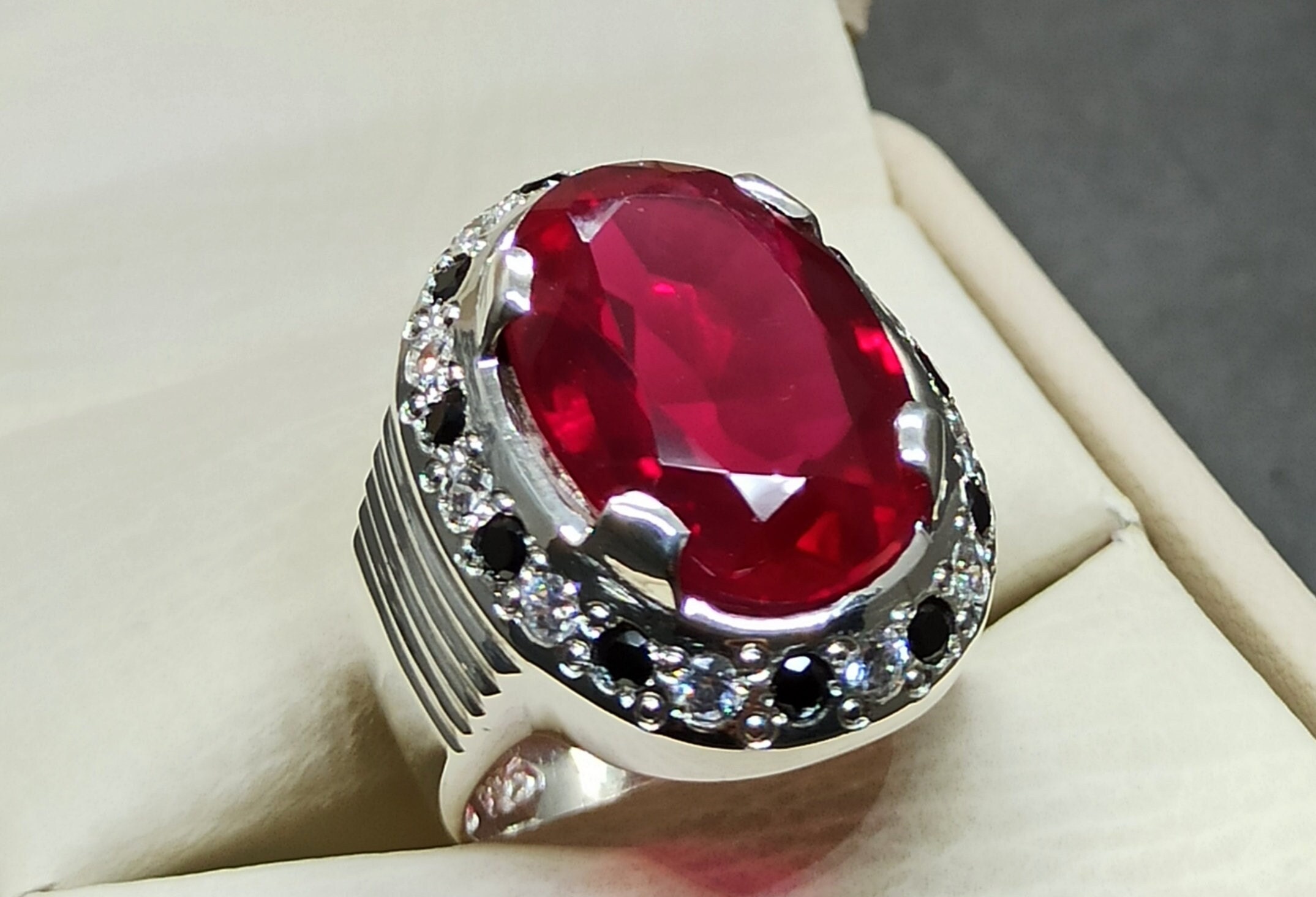 Oval Cut Dark Red Big Ruby Women Ring Sterling Silver 925 - Etsy
