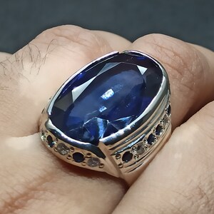 Oval Cut 30 Carat Dark Deep Blue Big Topaz Mens Plain Heavy Ring ...