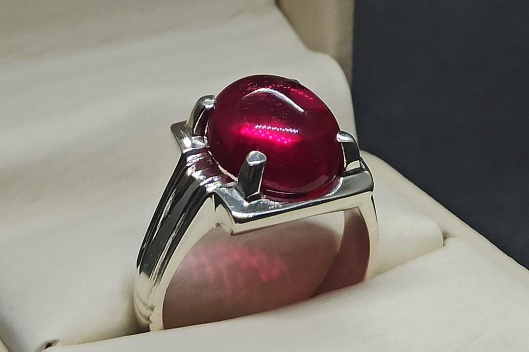 Cabochon Deep Red Ruby Ring: Handmade Sterling Silver 925 - Etsy