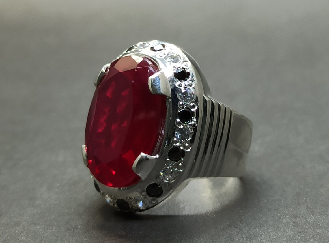 Oval Cut Dark Red Big Ruby Women Ring Sterling Silver 925 - Etsy