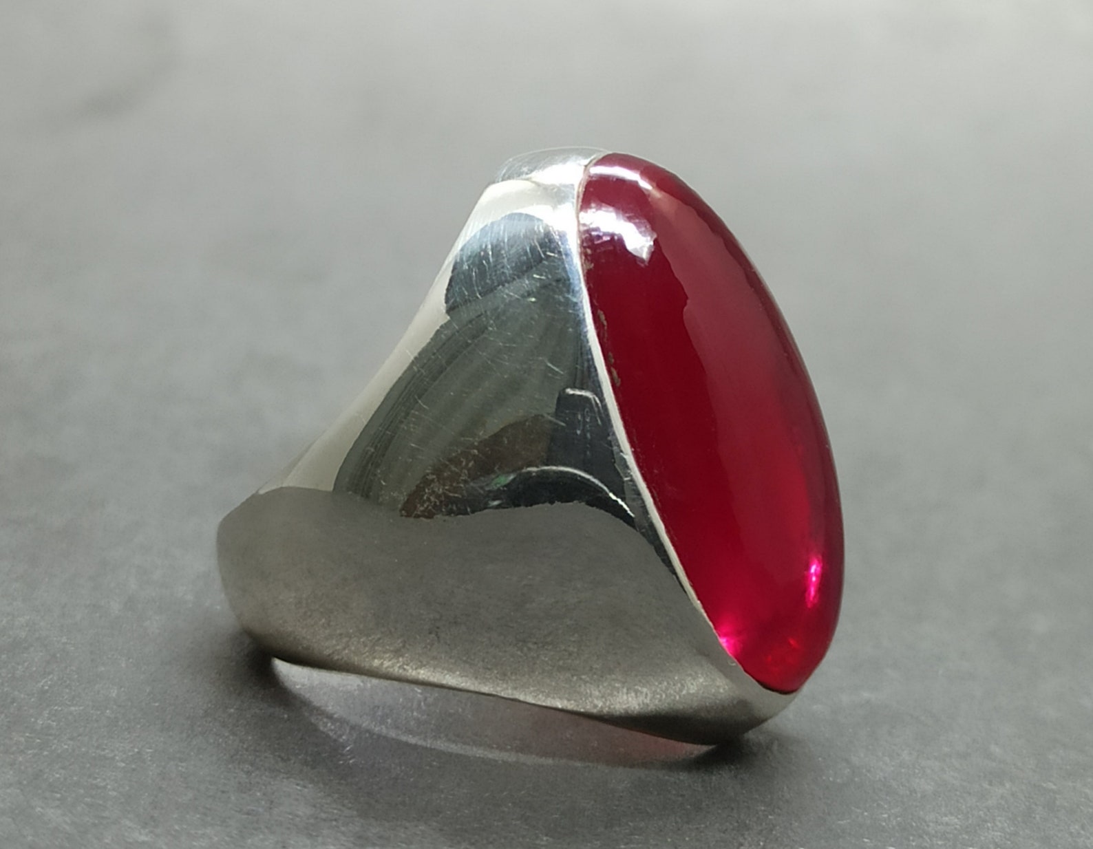 Cabochon Big Dark Deep Red Ruby Mens Plain Ring Sterling | Etsy