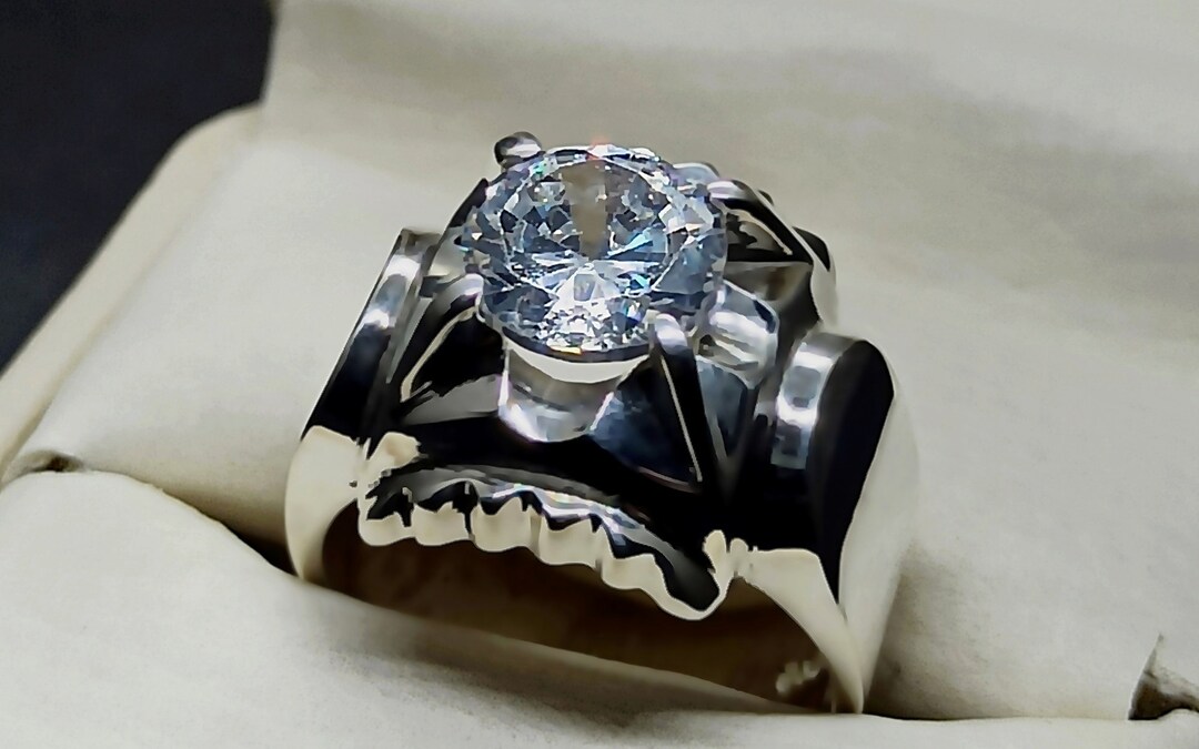 Handmade 2 Carat White Zircon Mens Ring: Sterling Silver 925 - Etsy