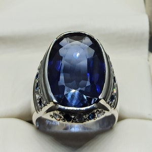 Oval Cut 30 Carat Dark Deep Blue Big Topaz Mens Plain Heavy Ring ...