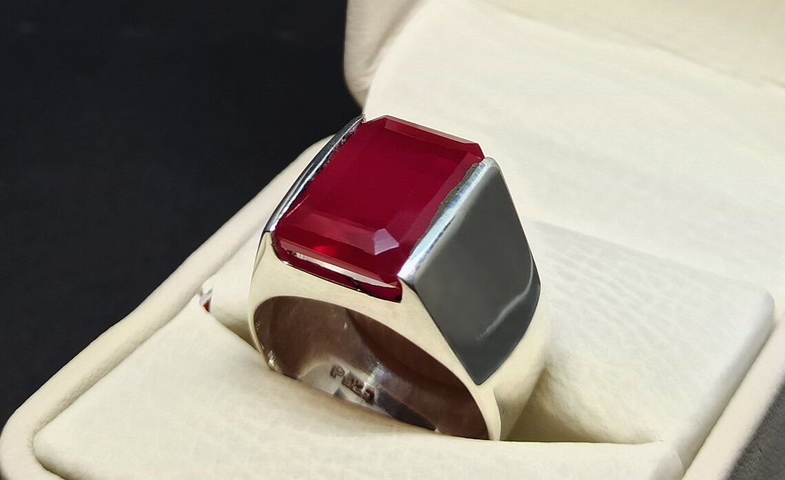 Emerald Cut Pigeon Deep Red Ruby Sterling Silver 925 Handmade | Etsy