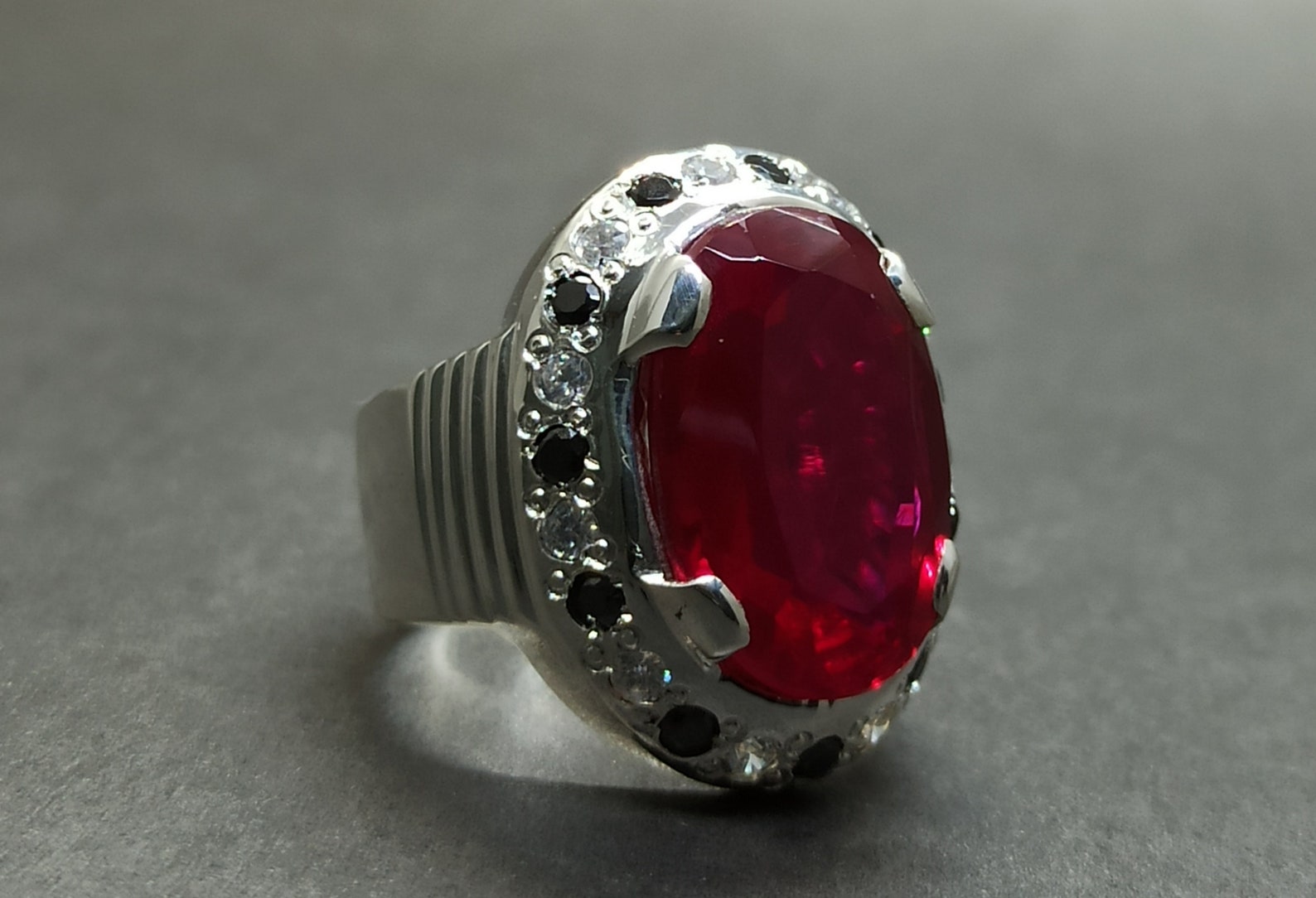 Oval Cut Dark Red Big Ruby Women Ring Sterling Silver 925 - Etsy